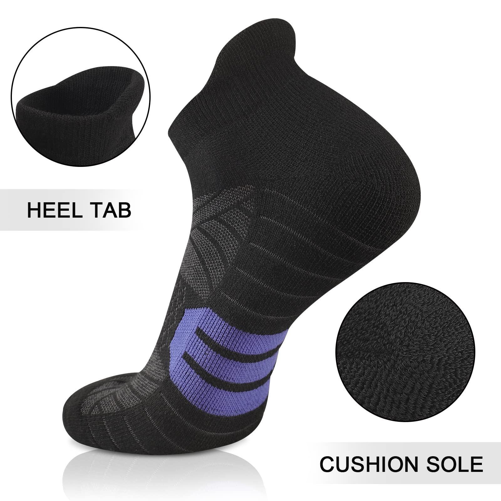 COOPLUS Mens Ankle Athletic Cushion Socks Breathable Low Cut Sports Running Socks with Tab (6 Pairs)