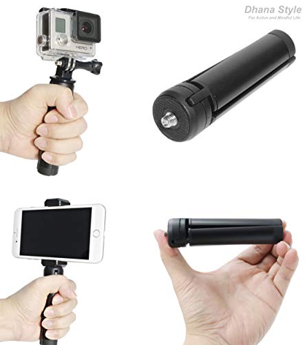 Dhana Style Metal Mini Tripod Tabletop Stand Compact Tripod Selfie Stick Monopod Stabilizer on Cellphone DSLR Cameras Portable Handle Grip Stabilizer for All Cameras Type: MMT (Black)