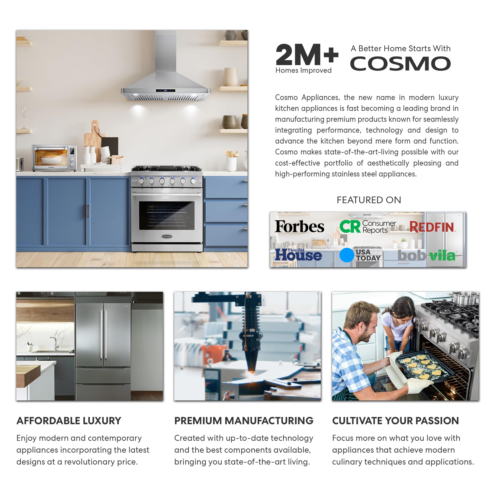 COSMO 5U30 30 in. Under Cabinet Range Hood with Ducted/Ductless Convertible (Kit Not Included), Slim Kitchen Over Stove Vent, 3 Speed Exhaust Fan, Reusable Filter, LED Lights in Stainless Steel