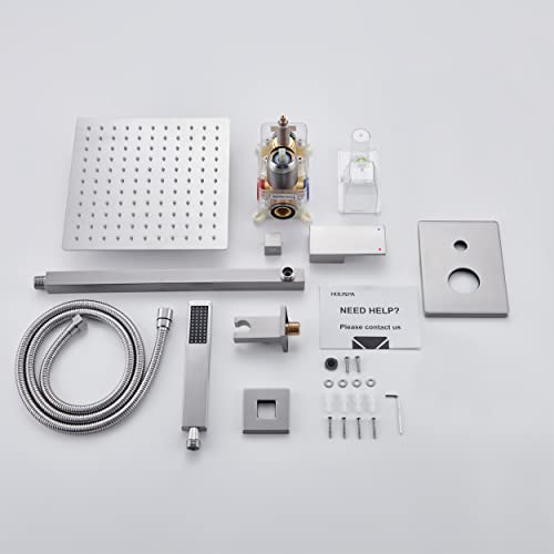 Holispa Brushed Nickel Shower System, Shower Faucet Set with 10-Inch Rain Shower Head and Handheld, Wall Mounted High Pressure Shower Head Combo Set with Shower Valve and Shower Trim, Brushed Nickel