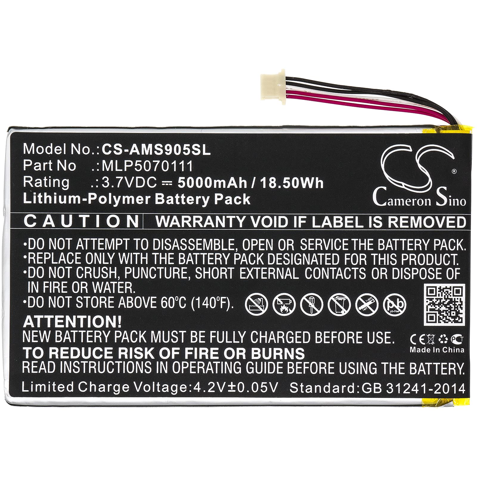 Replacement Battery for Autel MaxiSys Mini, MS905, MS906, MaxiSys Mini, MS905, MS906, fits Part No MLP5070111, 3.7V 5000mAh / 18.50Wh