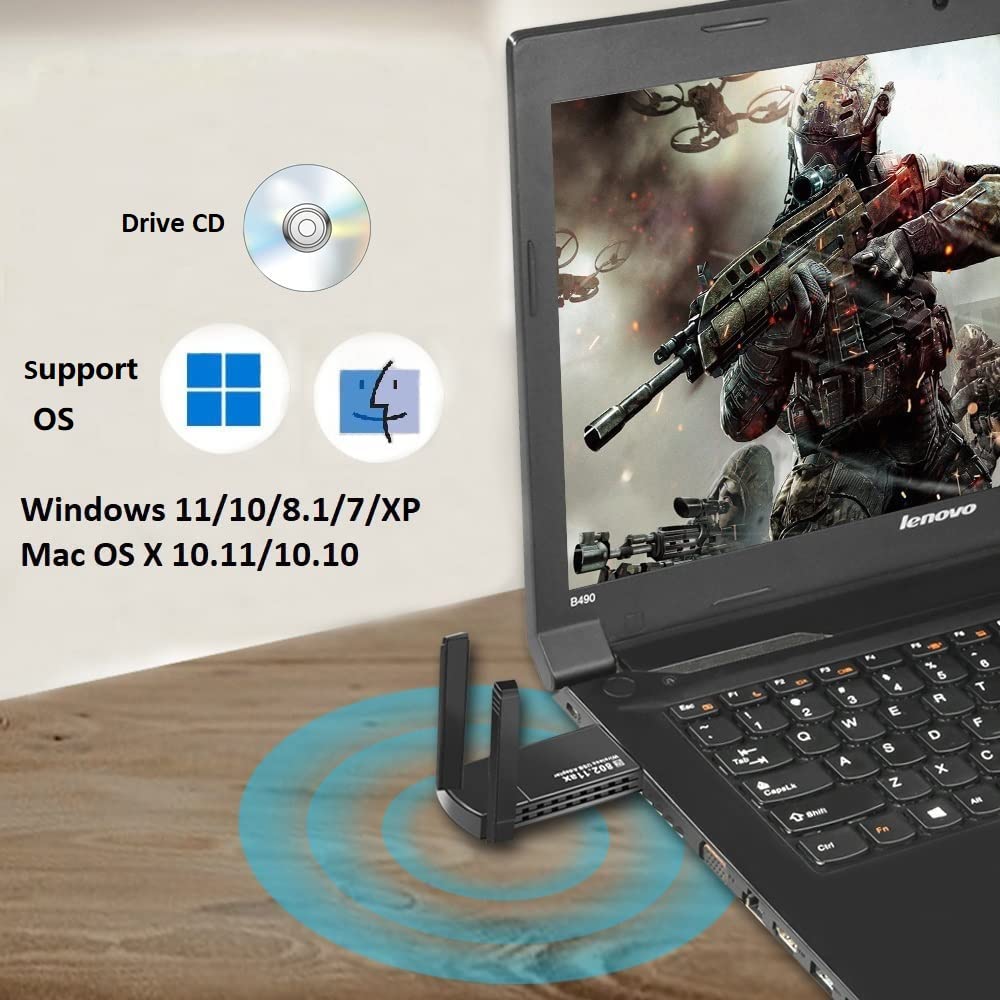 eppfun WF06B WiFi USB 3.0 Adapter for Desktop PC, Bluetooth 5.0, 802.11ax, 1300Mbps 2.4GHz/5GHz Dual Band WiFi Stick Dongle, Supports Win11/10/8.1/8/7/XP, Mac OS, Plug and Play