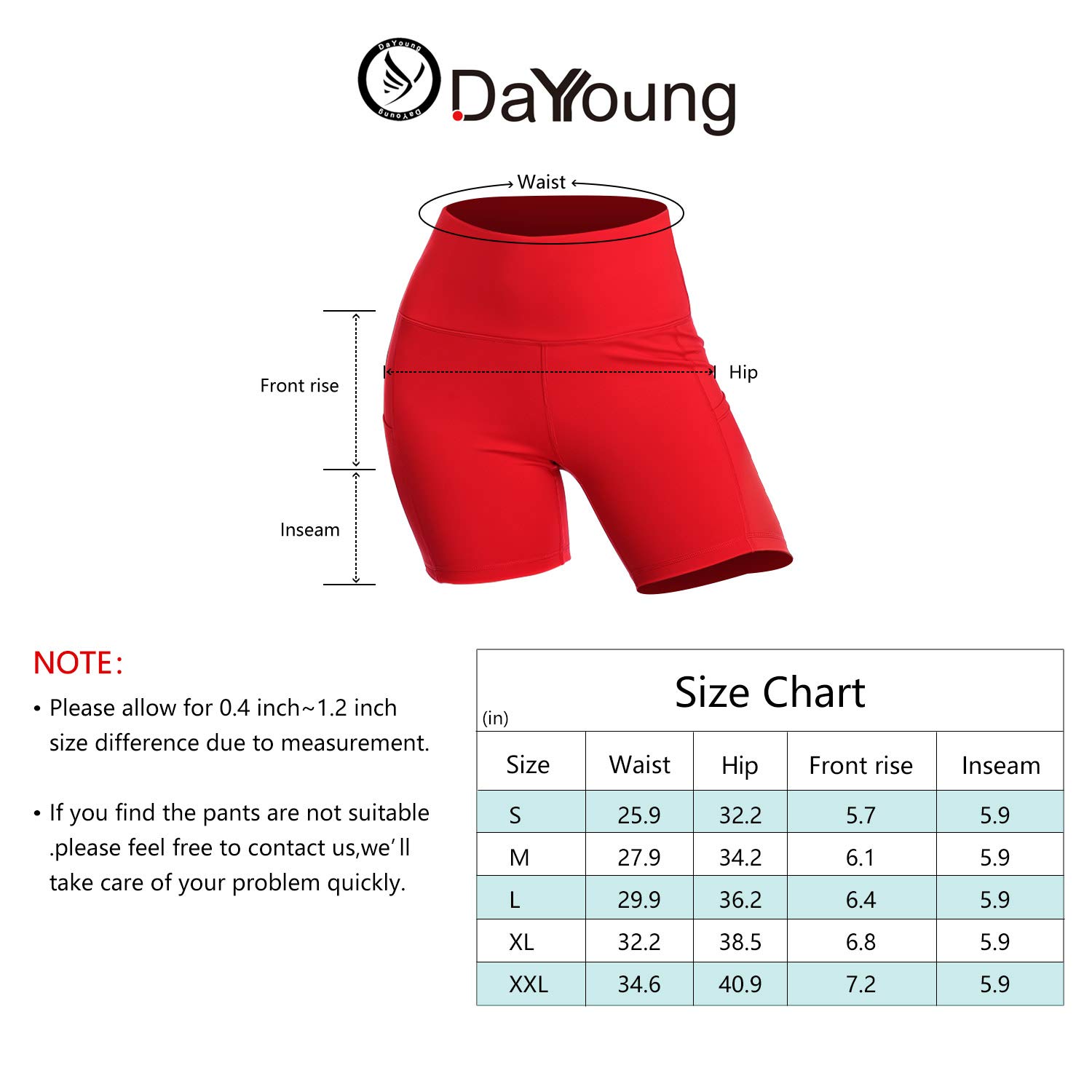 DAYOUNG Women Yoga Shorts High Waist Tummy Control Workout Biker Running Athletic Compression Short with Pockets Y27-Red-M