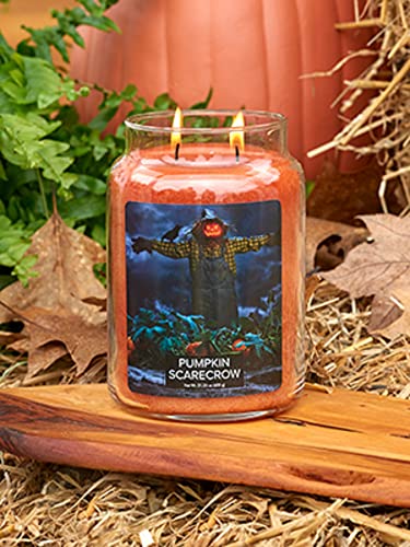 Village Candle Pumpkin Scarecrow Large Glass Apothecary Jar Scented Candle, 21.25 oz, Orange, 21 Ounce