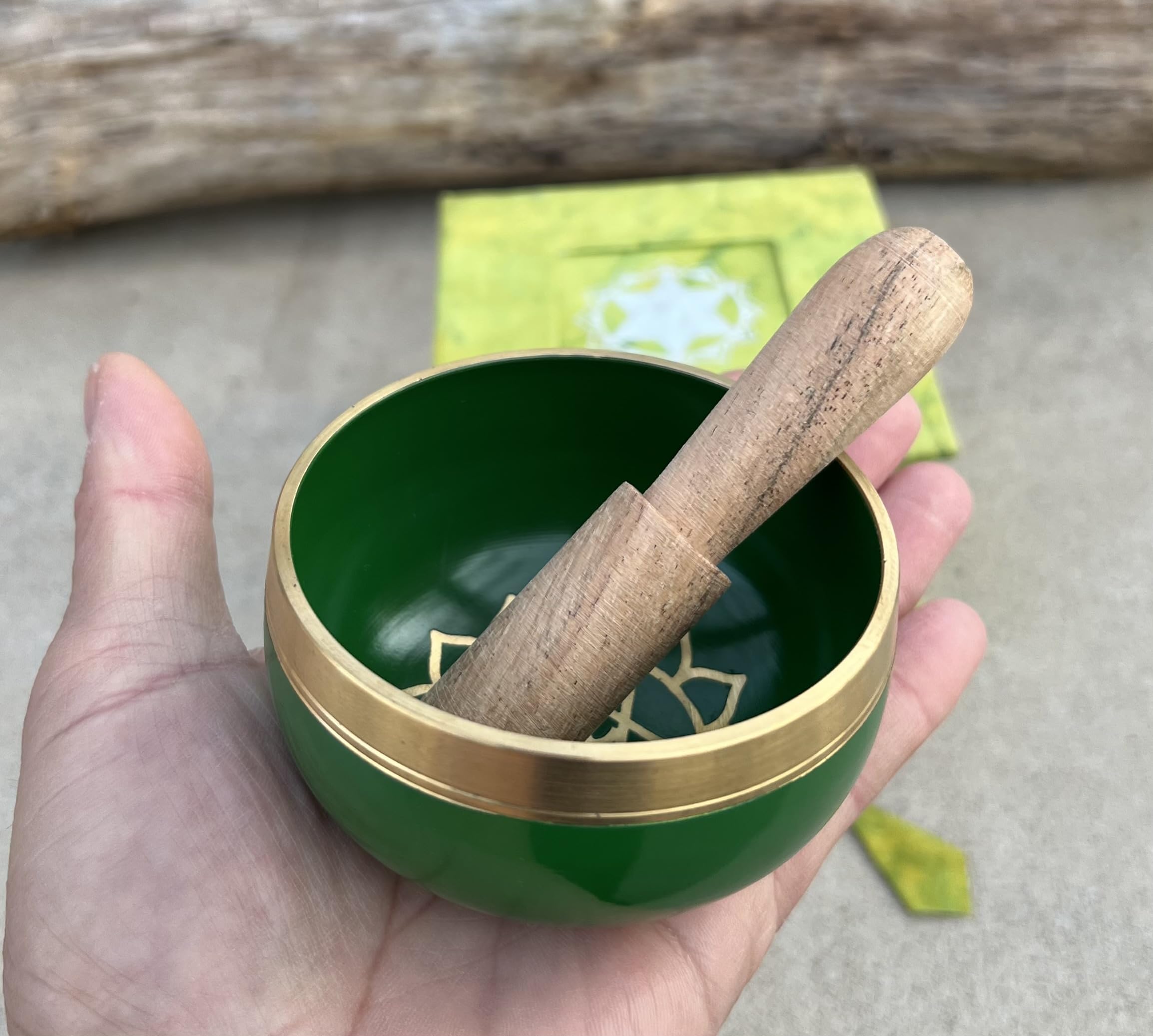 DharmaObjects Tibetan Heart Chakra Premium Palm Size Singing Bowl Gift Box Set