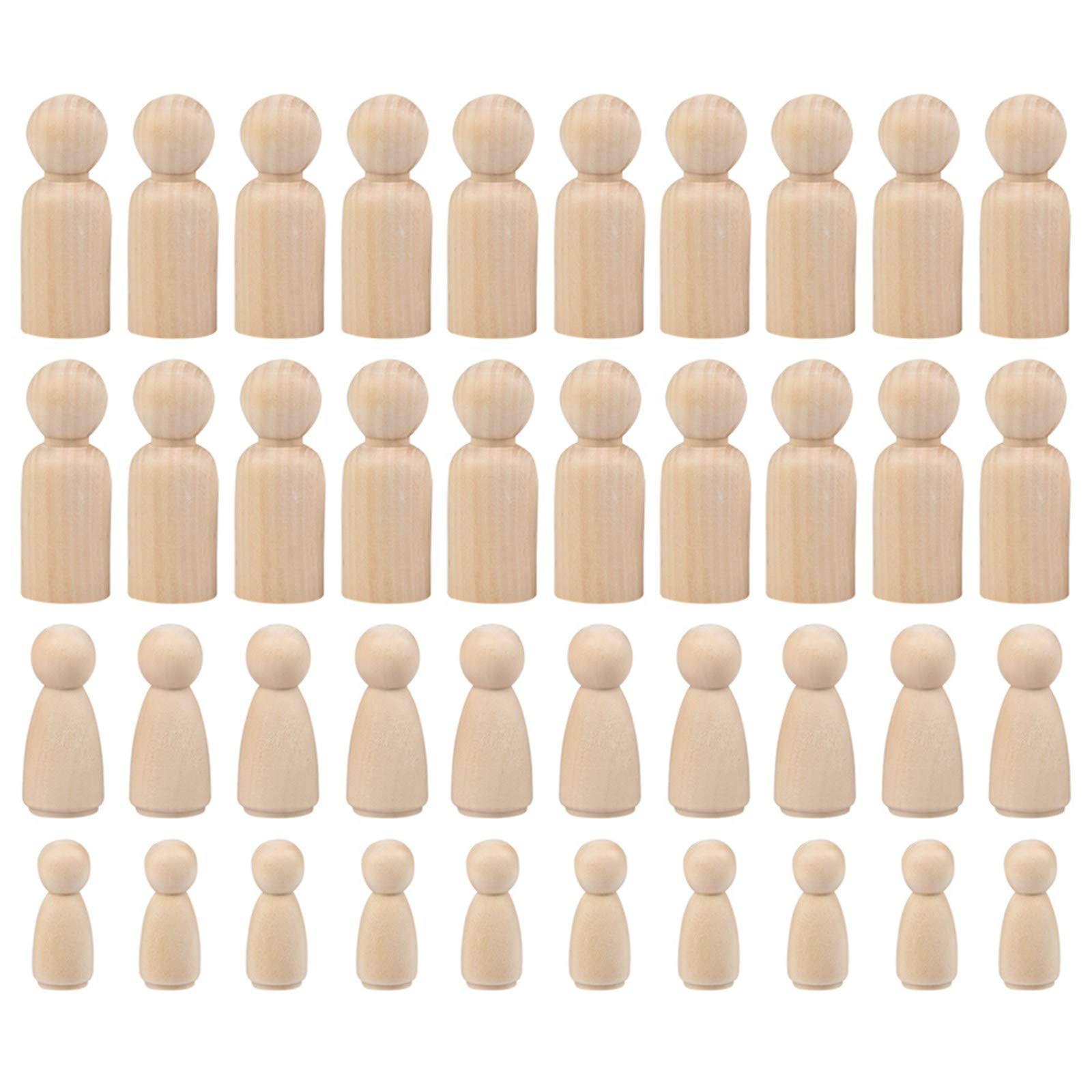 WOWOSS 40 Pcs Unfinished Wooden Peg Dolls Set, Natural Decorative Wooden People Figures for Painting, Craft Art Projects, Peg Game, 3 Shapes
