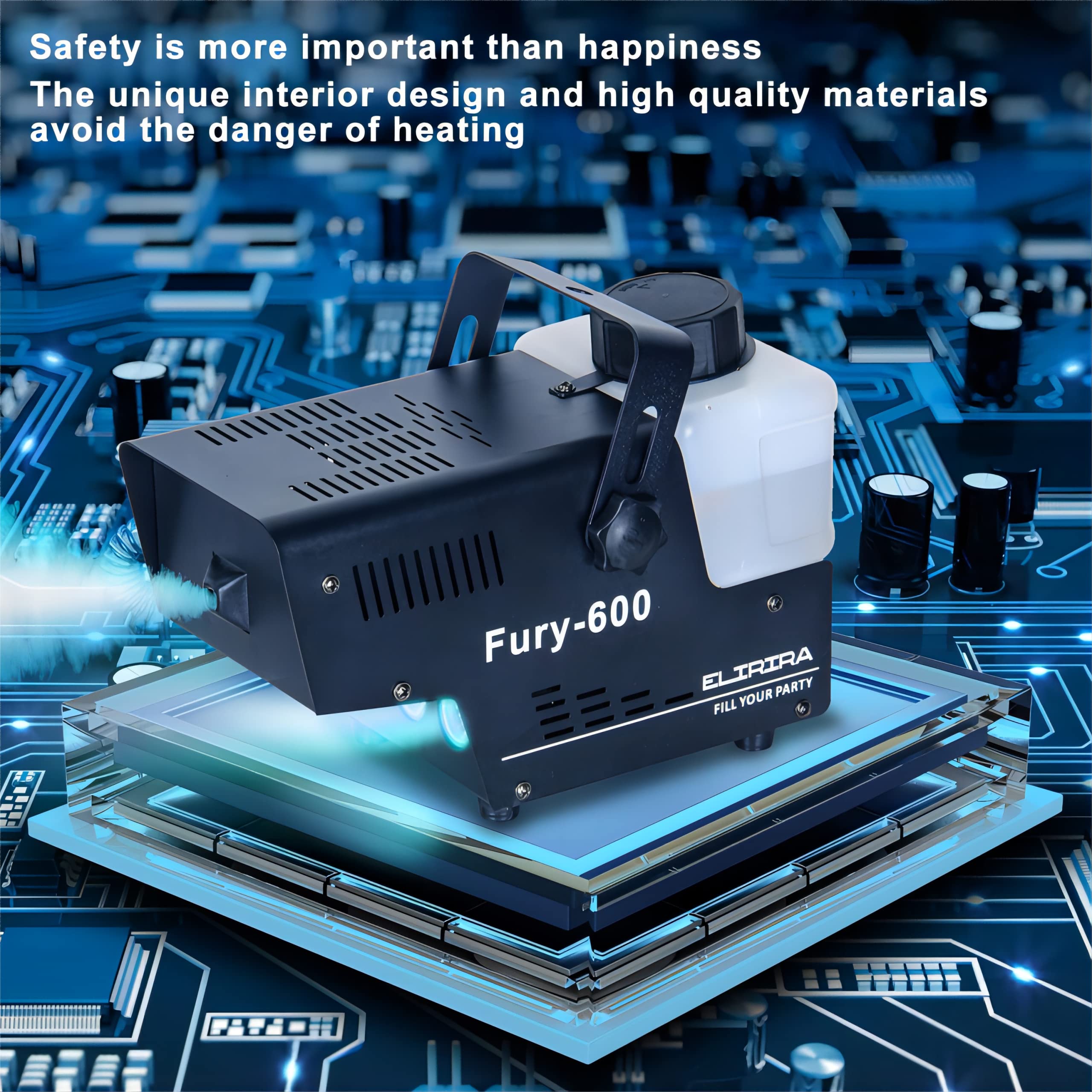 ELIRIRA Fog Machine Smoke Machine Metal Case LED Light 600W and 3500CFM Fog with Wireless Remote Control for Birthday,Wedding, Halloween,DJ Party,Stage Effect, with Safe Protection