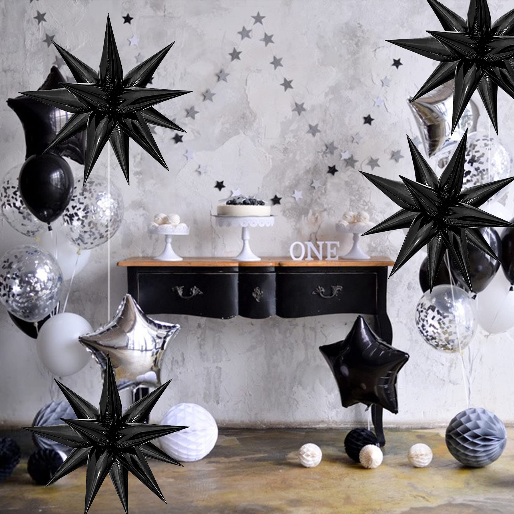 ZAKVOOR 60 Pcs Star Balloons 12 Spike Foil Explosion Party Decoration Balloons for Halloween Graduation Birthday (Black)