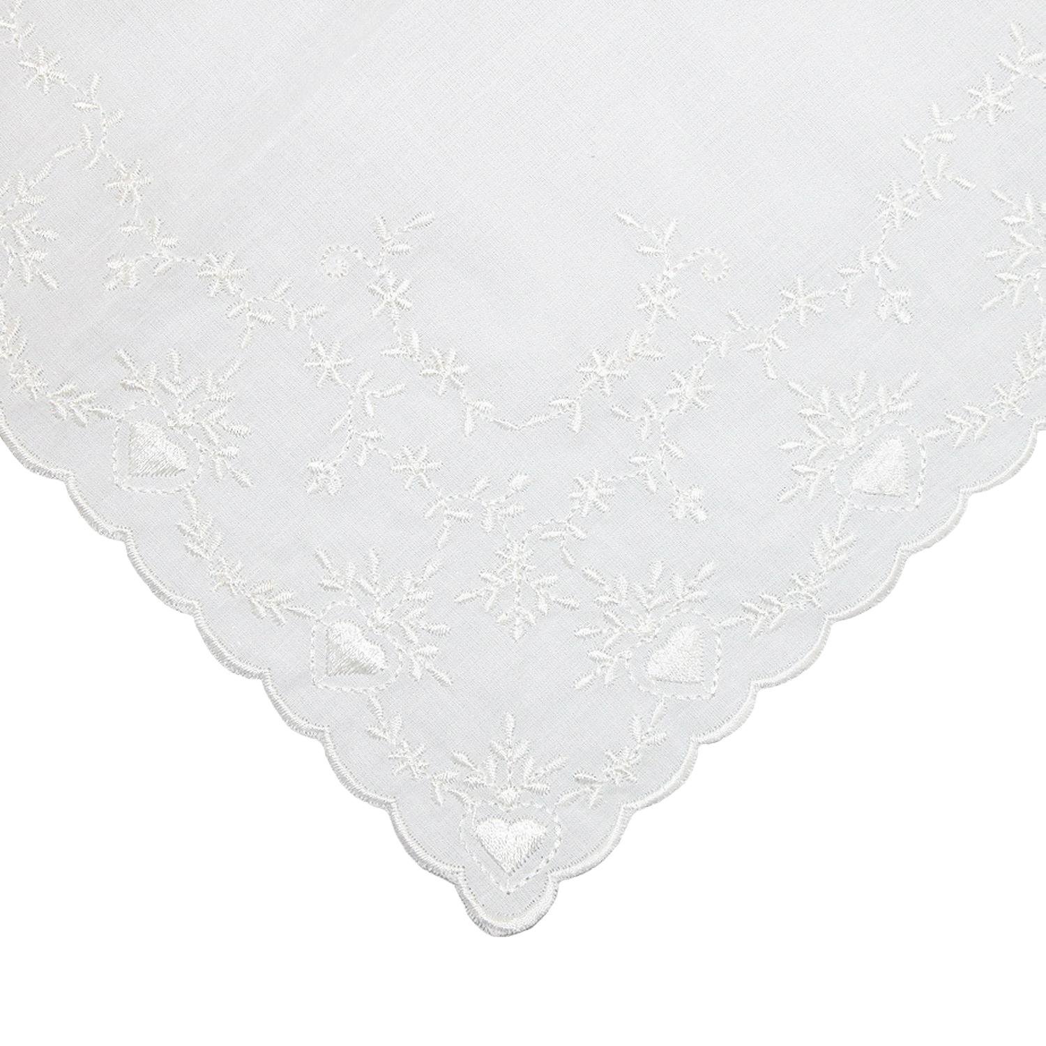 CTM® Women's Soft Cotton Bridal Heart Embroidered Handkerchief, White
