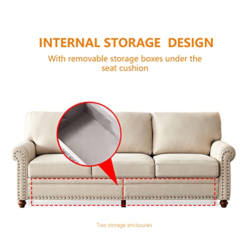 LUMISOL 82" Modern 3-Seater Sofa with Rolled Arms, Tufted Upholstered Couch with Wood Legs and Nailhead Trim for Living Room, Apartment