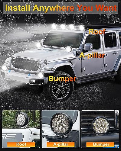 Navoroge 5in 34,000LM 300W LED Offroad White Light Pod,Spot Flood Combo Led Pods with Side Daylight,3 Modes Super Bright pod Lights,for Trucks Ford Jeep ATV UTV Pickup