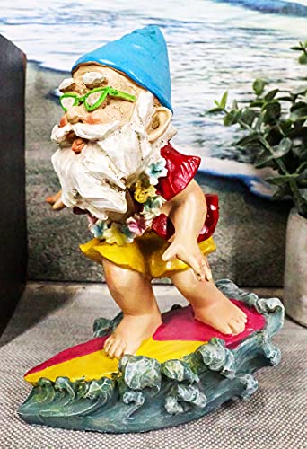 Ebros Free Spirited Hippie Hawaii Themed Vacation Fairy Garden Gnome Holding Aloha Banner Figurine DIY Mr Gnomes Collection Statue Home Decor