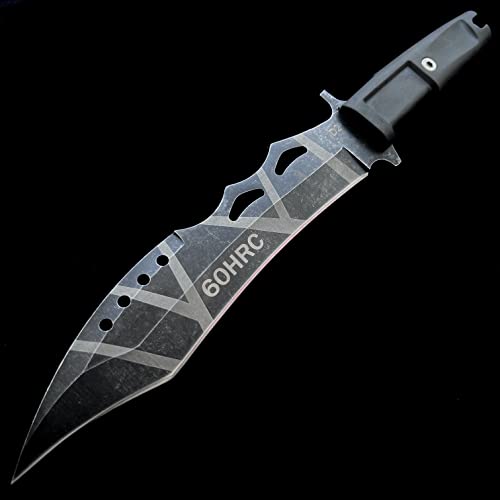 HOLYEDGE 14.1 inch Stonewash Full-tang Fixed Blade Tactical Knife - Fantasy Large Sturdy Military Survival Combat Knife Camping Hunting Knives with Sheath