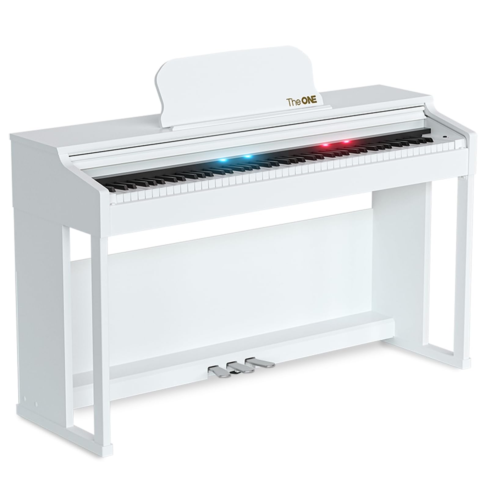 The ONE Digital Piano with Lighted-up Teaching Keys, Piano Keyboard 88 Keys with Hammer Action for Beginner/Professional, Full Size Weighted Keyboard with Piano Stand/3-Pedal Unit/APP, White