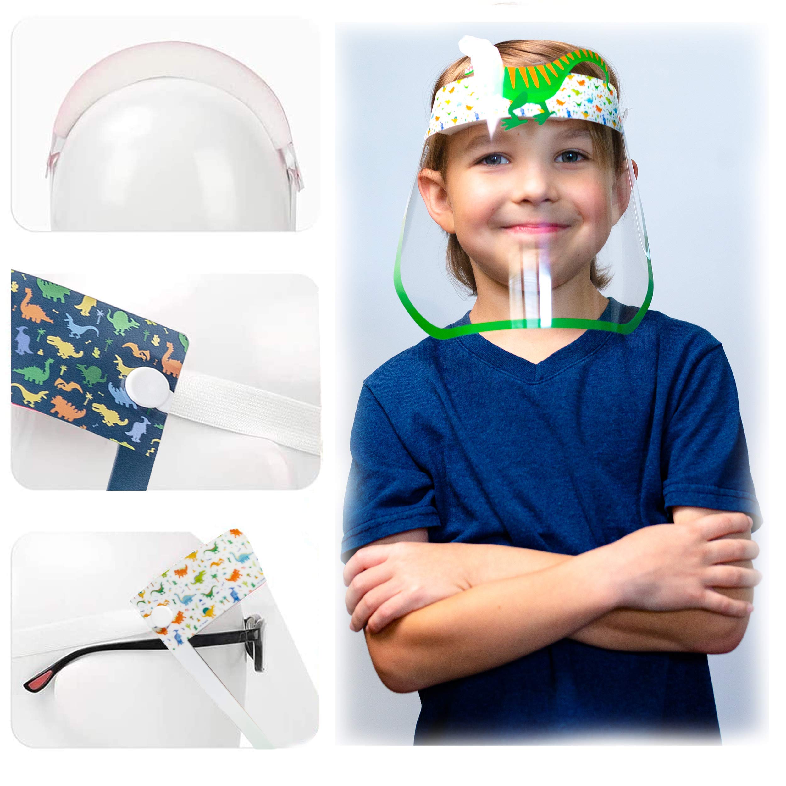 CRADLE PLUS PREGNANCY BABY & TODDLERS Kids Face Shield Anti Fog I 4 PACK DINOSAUR Shields for Kids Reusable Masks