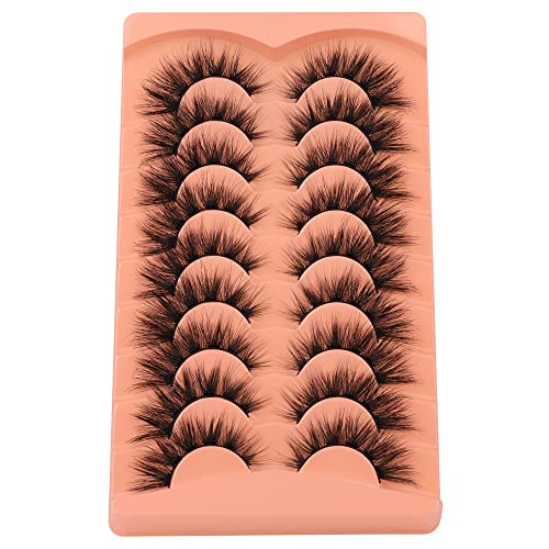 Eyelashes Wispy Natural Lashes Cat Eye Lashes Fluffy Mink Lashes Fake Eyelashes 8D Volume 18MM Faux Mink Eyelashes that Look Like Extensions 9 Pairs Pack