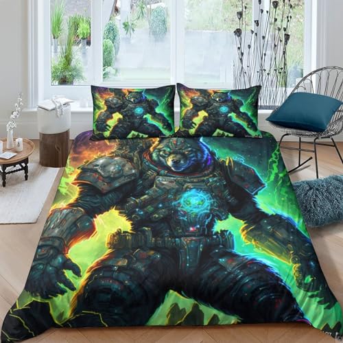 DAGROD Fluffy Duvet Cover Bedding Set with Pillow Cases Cosmic Space Wolves 3D Print Quilt Cover Breathable and Moisture-Proof Cosy Soft Bedding Se Kingļ¼220x240cmļ¼