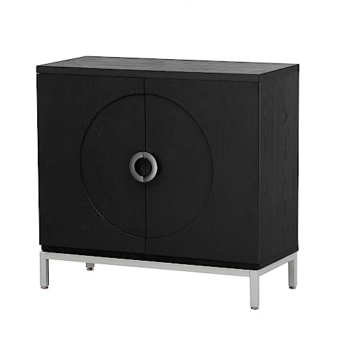 LZ LEISURE ZONE Storage Cabinet, Simple Sideboard Storage Cabinet with Solid Wood Veneer, Accent Cabinet with Metal Leg Frame for Living Room, Entryway, Dining Room, Black