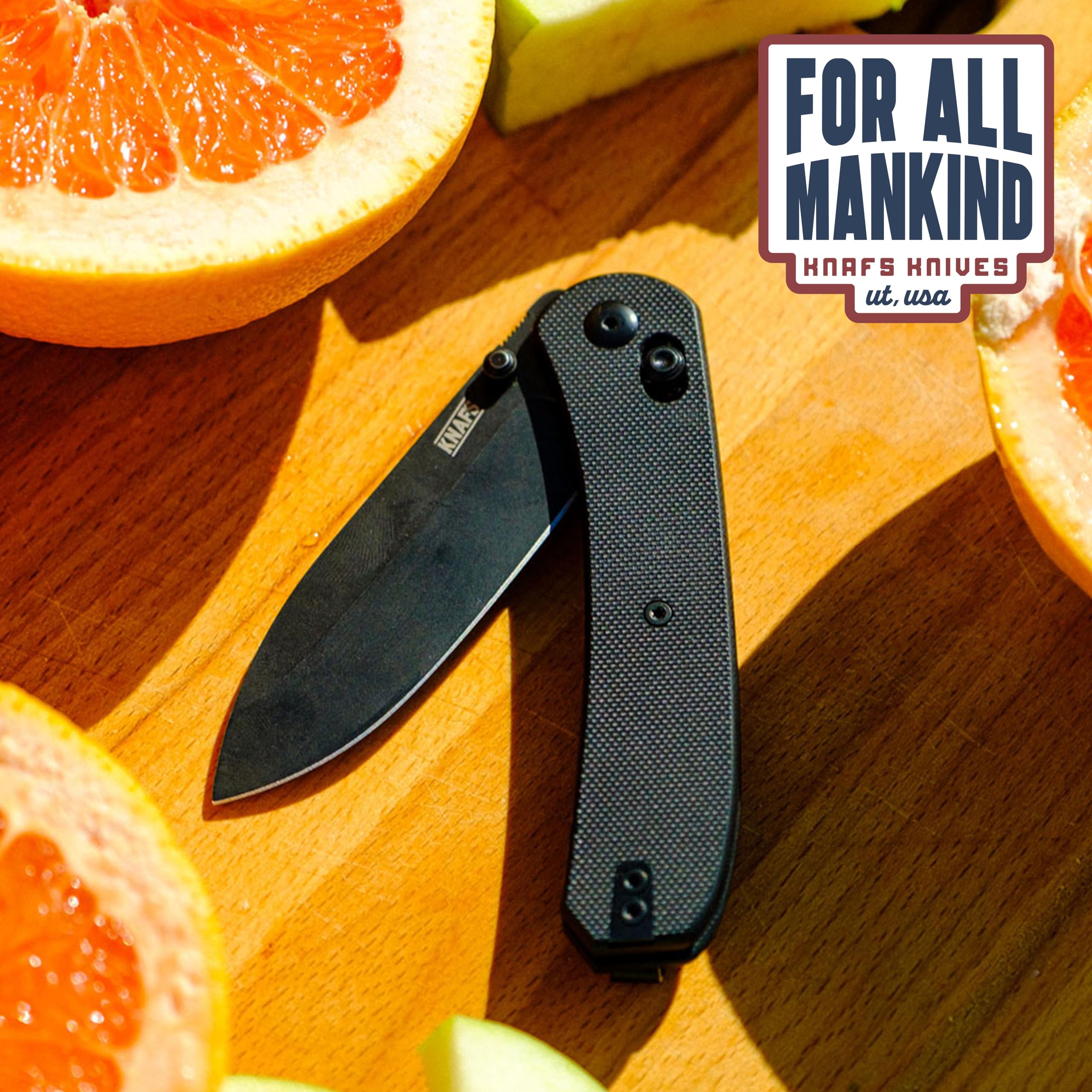 Knafs - Lander 2 Folding Pocket Knife with Clip - EDC for Men, Women, Everyone - Black Stonewash Blade - Black G10 Handle