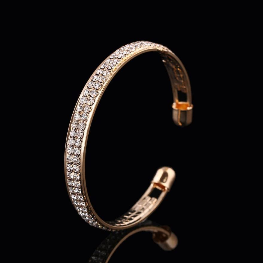Elegant Crystal Bangle Bracelet | Gold or Silver | For Women and Girls (Gold)