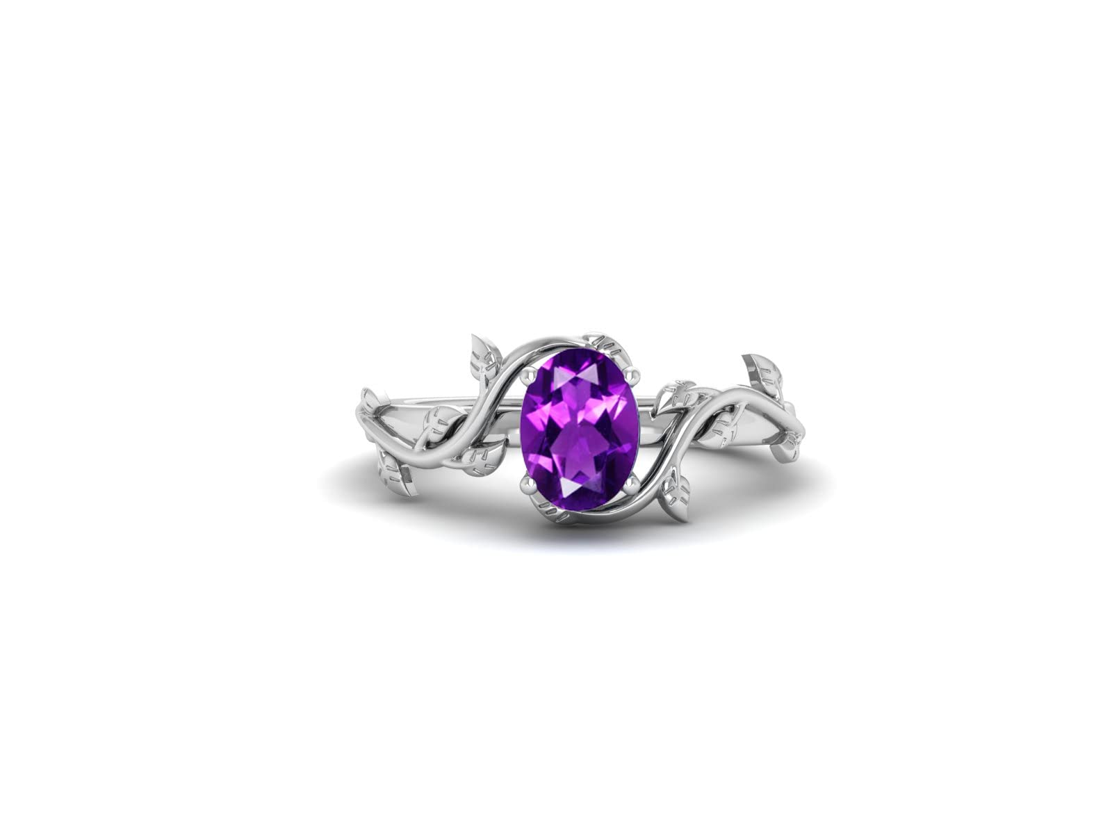Foreverblings 925 sterling silver Amethyst ring twig leaf design engagement ring February birthstone ring natural Amethyst ring (6)