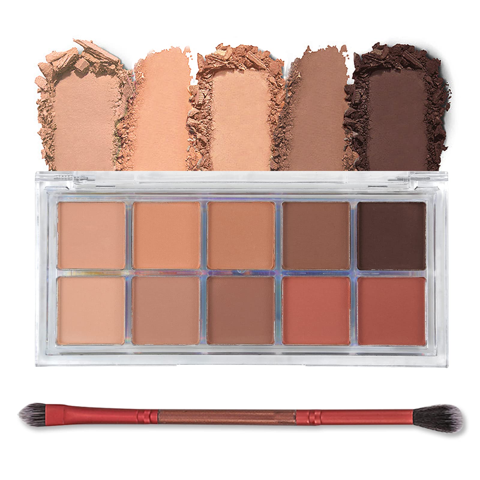 Erinde 10 Color Eyeshadow Palette Makeup - Matte Shimmer Glitter Eye Shadow, Ultra-Blendable, High Pigmented, Naturing-Looking, Neutral Nude Eyeshadow Palette with Professional Brush, Light shadow