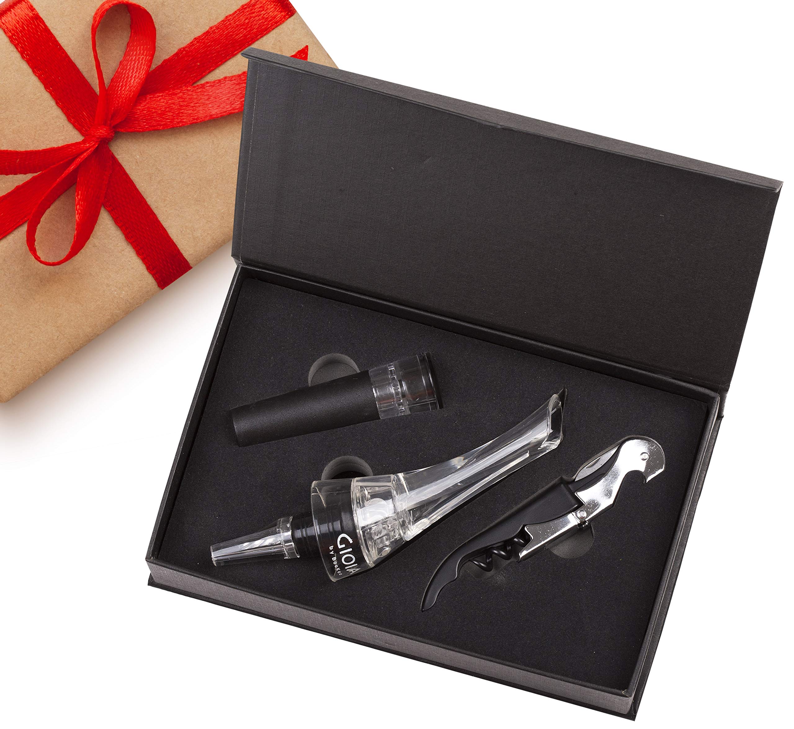 GIOIA Wine Aerator Pourer Set: Premium Wine Decanter Spout with Vacuum Stopper Pump and Corkscrew, Home Essentials in Stylish Gift Box