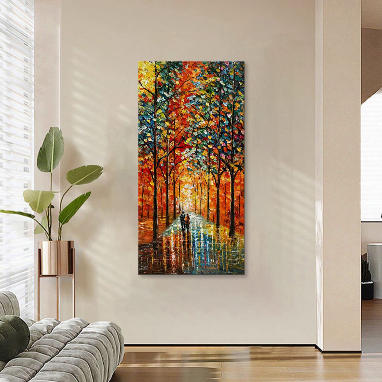 Creespi Hand Painted Landscape Oil Painting Wall Art 24x48 inch,Contemporary Abstract Textured Tree Wall Paintings for Wall Decorations