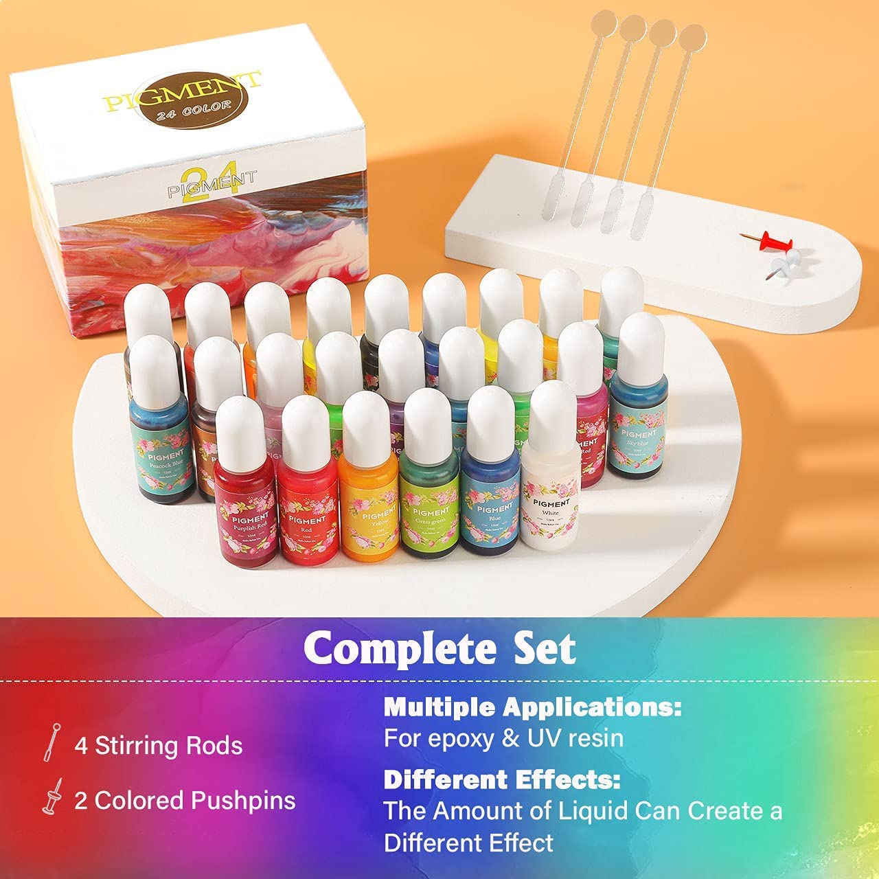Epoxy Resin Pigment, Emooqi 24 Colors Liquid Epoxy Resin Dye Translucent Resin Colorant for Epoxy Resin Coloring, Paint, DIY Crafts Art Making