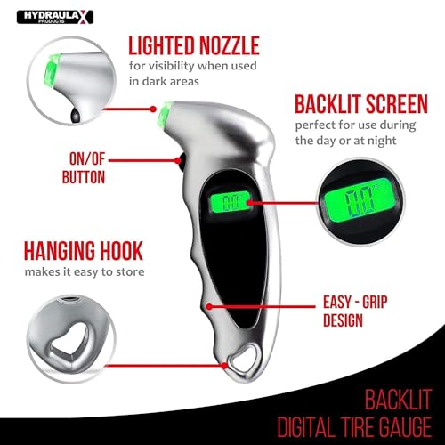 Digital Tire Pressure Gauge β Backlit Air Measurement Checker Tool for Bikes, Cars, Trucks - by Hydraulax