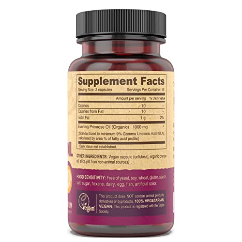 DEVA Vegan Evening Primrose Oil, Cold-pressed, Unrefined, 90 Capsules, 1-Pack