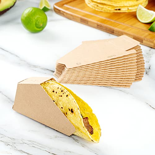 Restaurantware Bio Tek Kraft Paper Small Taco Holder - Greaseproof - 4" x 1 1/4" x 2 1/4" - 200 count box