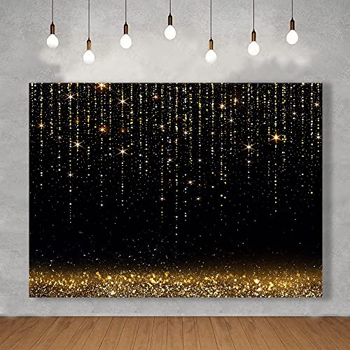 KUKUSOUL 7x5ft Gold Bokeh Spots Backdrop Black and Gold Glitter Sparkle Wedding Photography Background Birthday Party Decorations Banner Photo Booth Studio Props KUBQY087