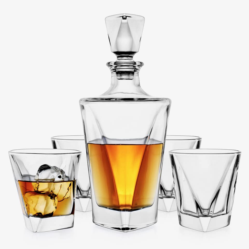Glaver's Whiskey Decanter, Old Fasioned Twisted Decanter, Crystal Liquor Decanter,For Bourbon and Scotch. Holiday Gift for Men, Him, Dad | 25 OZ.