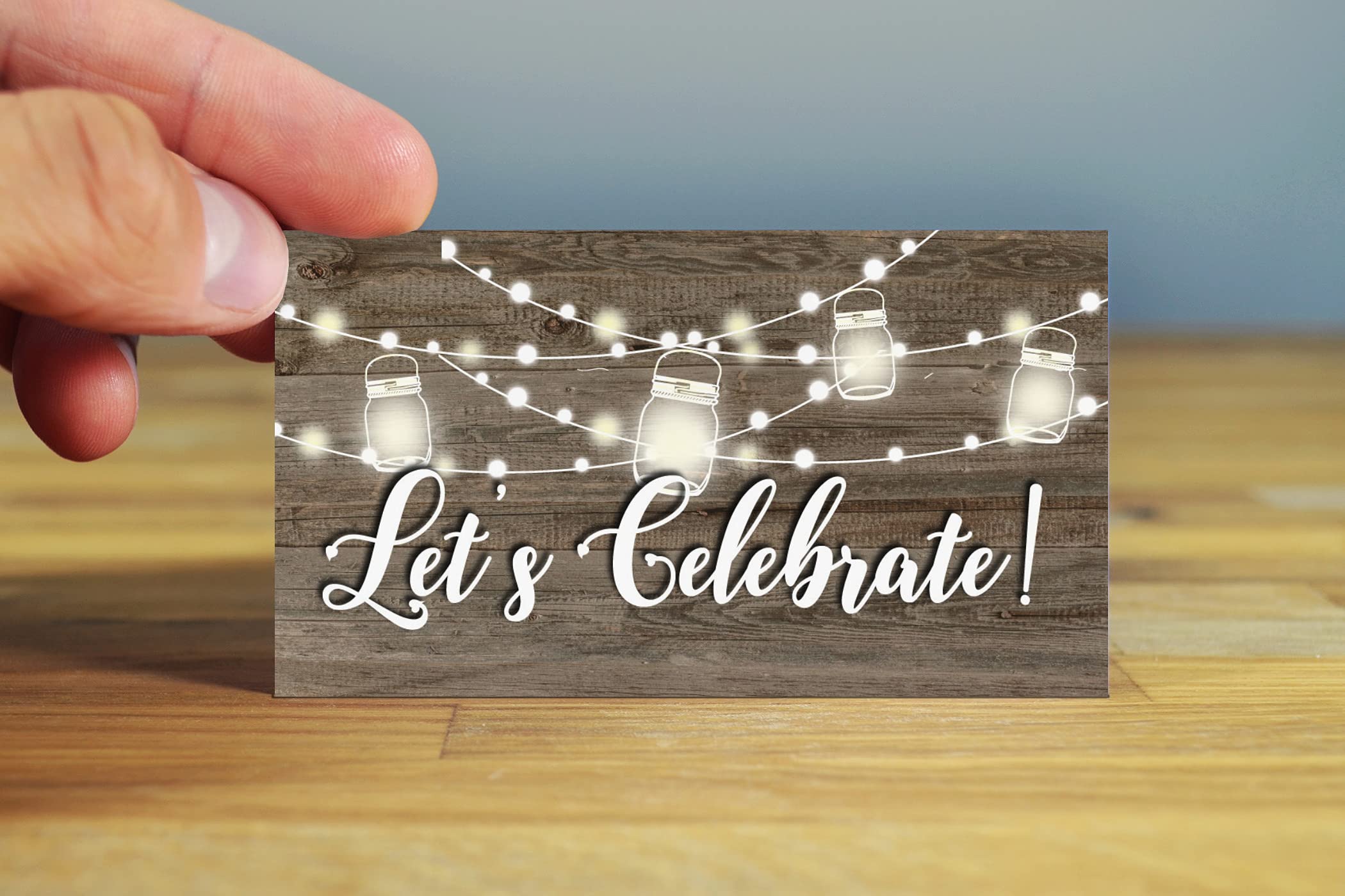 Stonehouse Collection Rustic Wedding Place Cards- 25 Guest Seating Name Cards Folded Table Tent - Let's Celebrate Wedding & Party Table Tents(Rustic Lets Celebrate)
