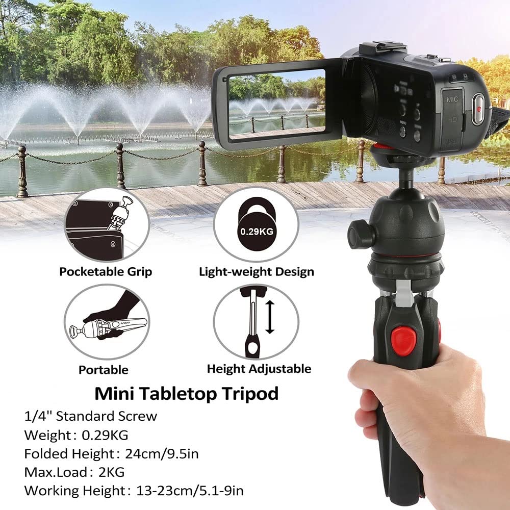 DSFEOIGY Mini Tabletop Tripod Phone Camera Tripod Portable Foldable with 1/4" Mounting Screw for DSLR/Mirrorless LED Video Light (Color : Black)