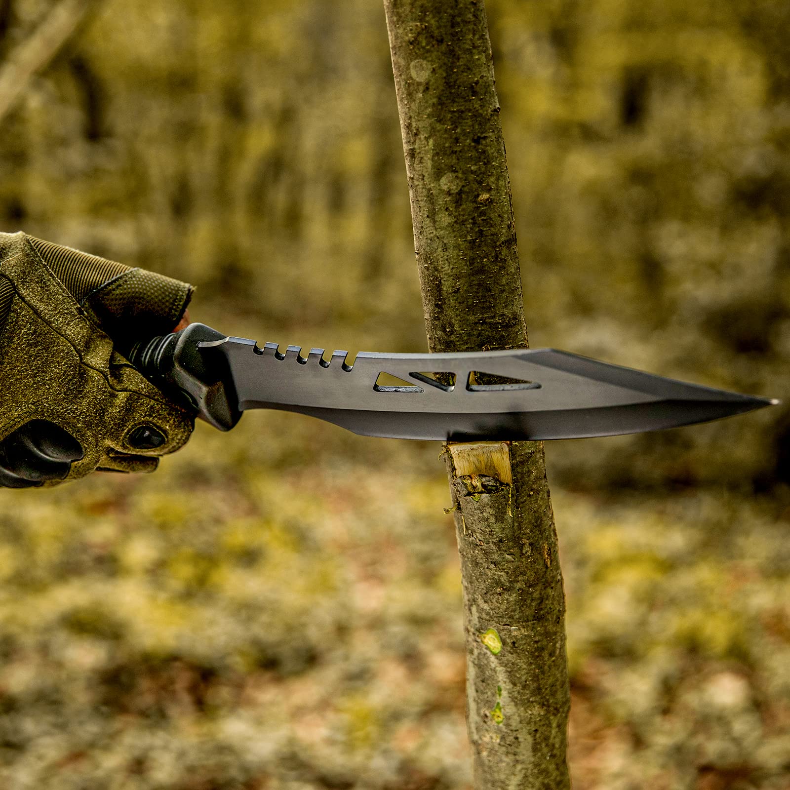 Dispatch Tactical Bowie Survival Hunting Rambo Bushcraft Knife with Protective Sheath Military Combat Fixed Blade, with Non-Slip Handle, for Camping, Hunting, and Adventure, 15" Closed