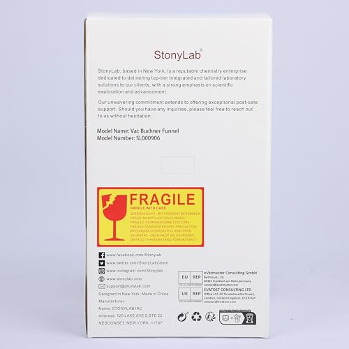 StonyLab Borosilicate Glass Buchner Filtering Funnel with Coarse Frit(G1), 113mm Inner-Diameter, 110mm Depth, with 24/40 Standard Taper Inner Joint and Vacuum Serrated Tubulation (1000ml)