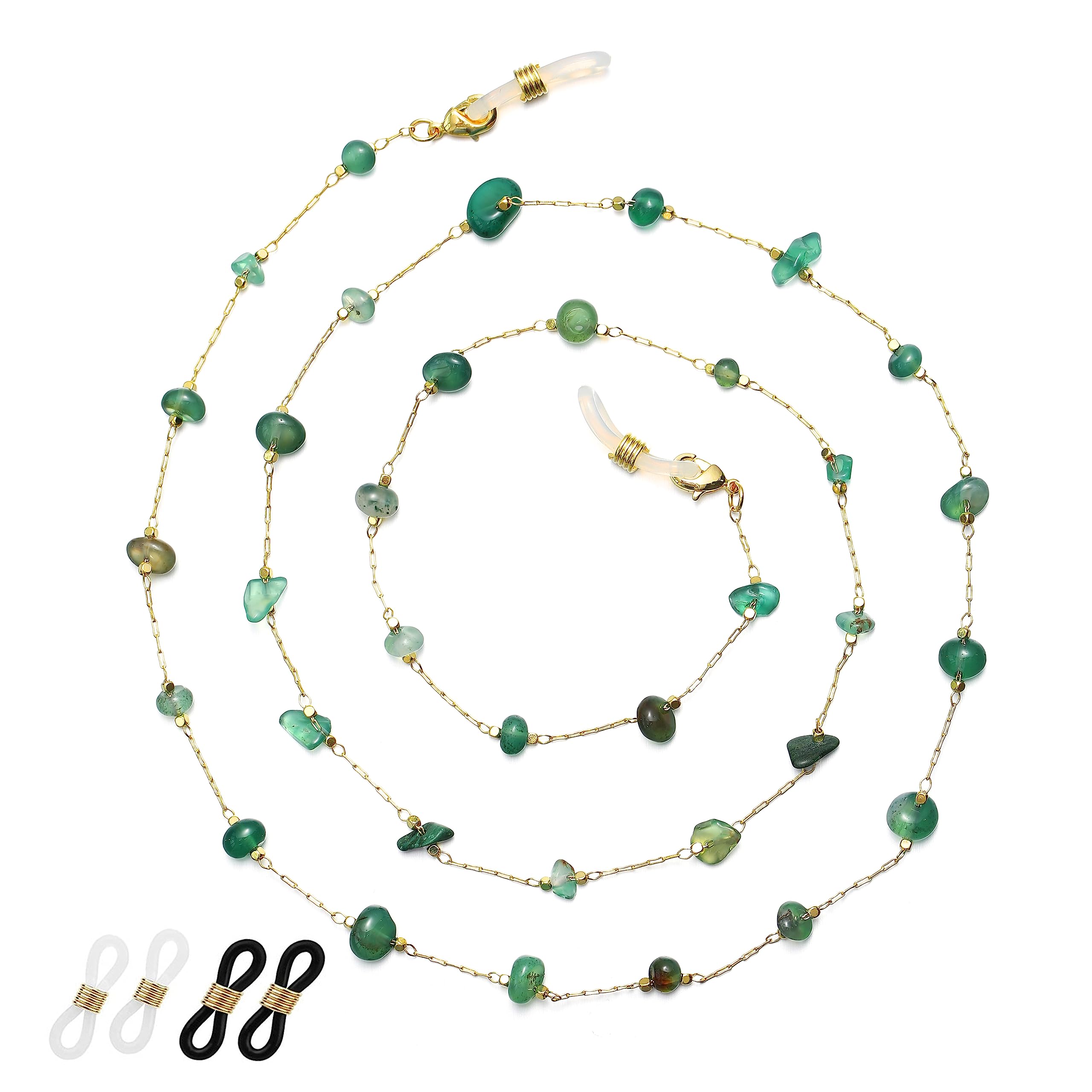 ERNAULO Glasses Chain for Women Eye Glasses Holders Around Neck Natural Crystal Eyeglasses Strap Sunglass Chains for Women EC-Green Aventurine