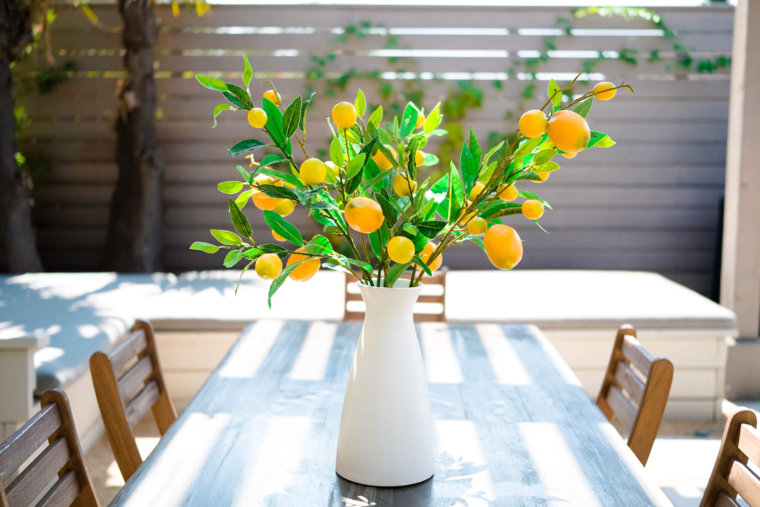 DomainScape 5 Pack Lemon Branch Decor - Artificial Lemon Branch Decoration - Full Unique Display - Large & Small Lemons with Green Leaves. Great for Kitchen, Home, Garden-Farmhouse Style
