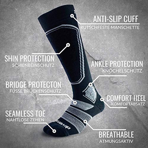 devembr Merino Wool Ski Socks for Men and Women, High Performance Snowboard socks - Size L, Black
