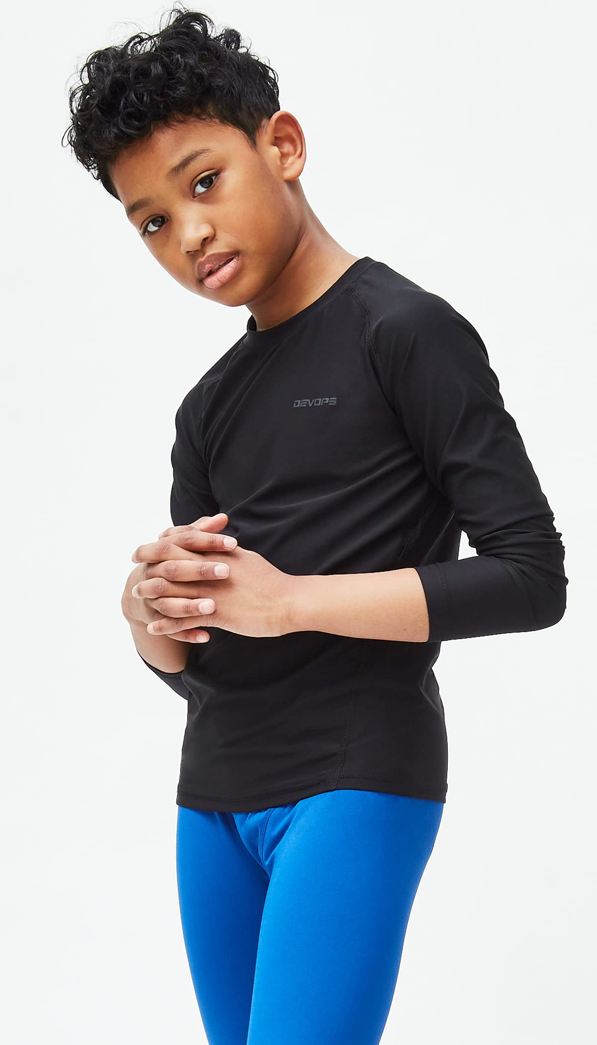DEVOPS Youth Boys 3-Pack Compression Athletic Performance Baselayer Long Sleeve Shirts (Medium, Black/White/Navy)