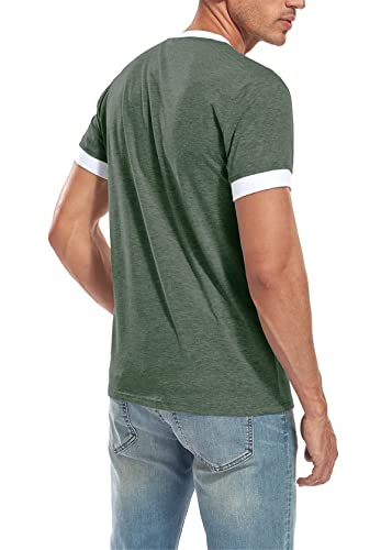 YeeHoo Men's Henley Short Sleeve Slim-Fit Casual T-Shirts with Button Placket Green