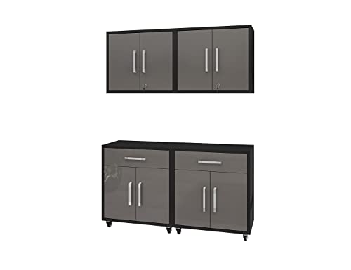 Manhattan Comfort Eiffel Garage Cabinets and Storage System, Set of 4, Matte Black and Grey