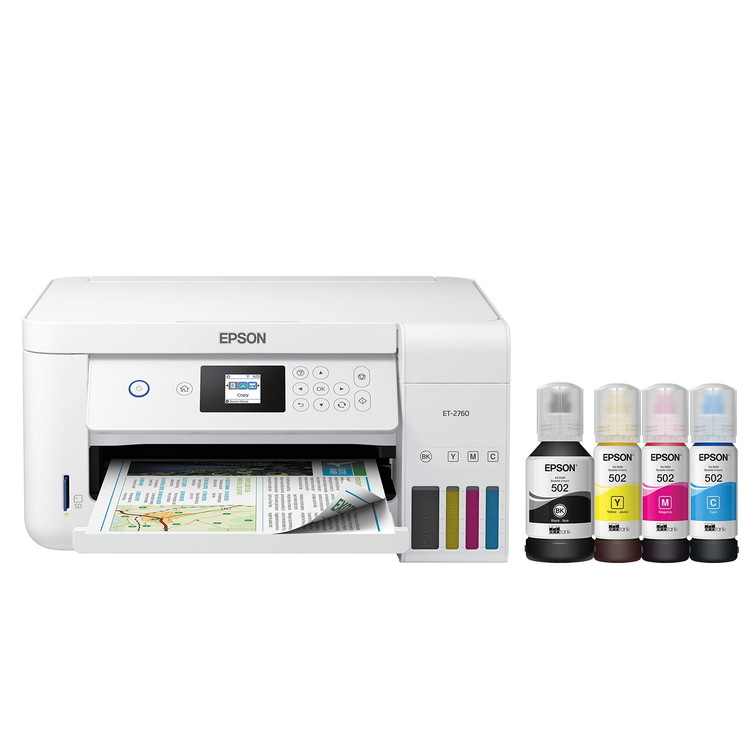 Epson EcoTank ET-2760 Wireless Color All-in-One Cartridge-Free Supertank Printer with Scanner and Copier. Full 1-Year Limited Warranty (Renewed Premium), Large, White
