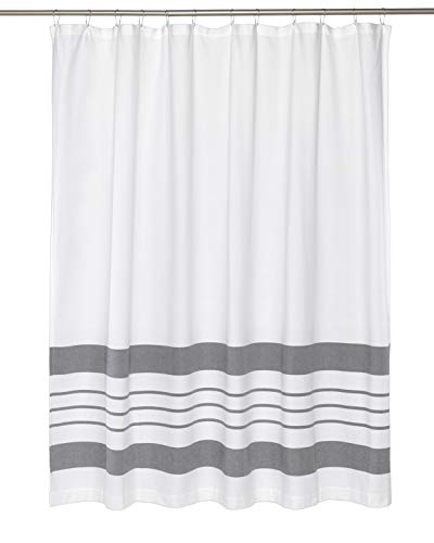 White Shower Curtain for Bathroom, Fabric Shower Curtains, 72x72 in, Farmhouse, Boho, White and Gray Striped Woven