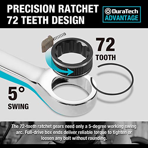 DURATECH Ratcheting Wrench Set, Combination Wrench Set, Metric, 10-piece, 6-18mm, CR-V Steel, with Pouch