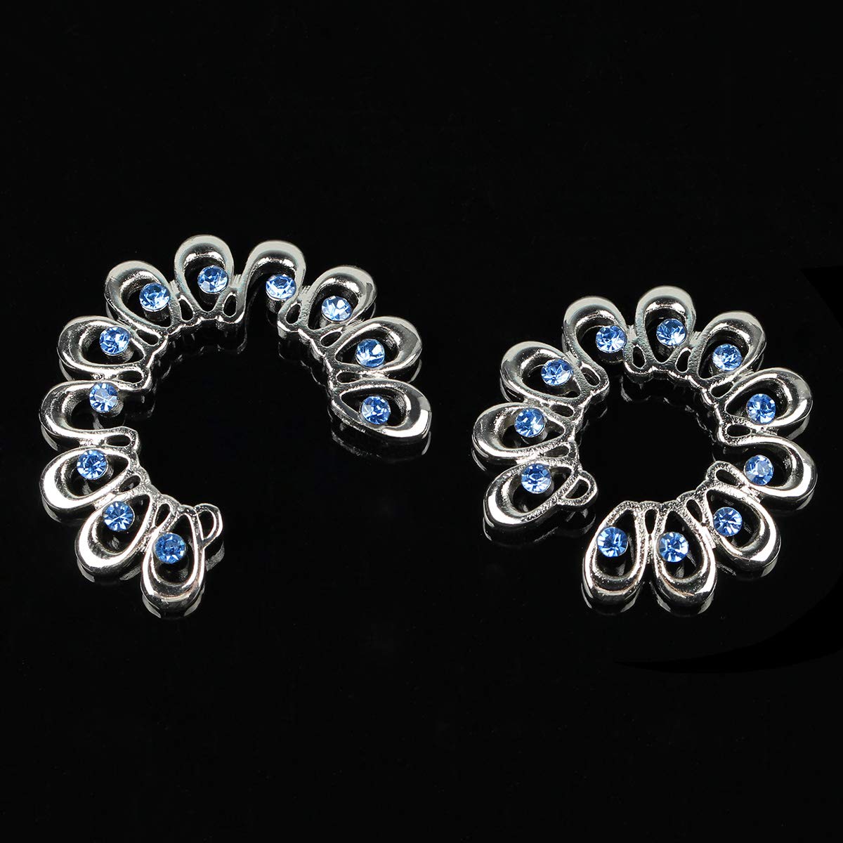 CrazyPiercing 1Pair Surgical Steel Blue Faux Crysta Tribal Floral Clip on Non-Pierce Fake Nipple Ring (Blue)