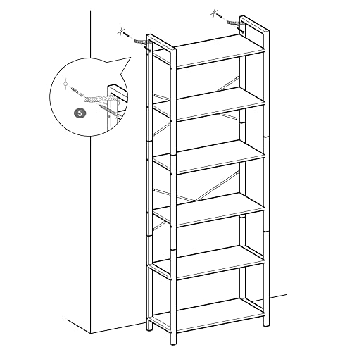 VASAGLE 6-Tier Tall Bookshelf, Large Bookcase with Steel Frame, Deep Book Shelf for Living Room, Home Office, Study, 11.8 x 26 x 73.2 Inches, Industrial Style, Rustic Brown and Black ULLS062B01