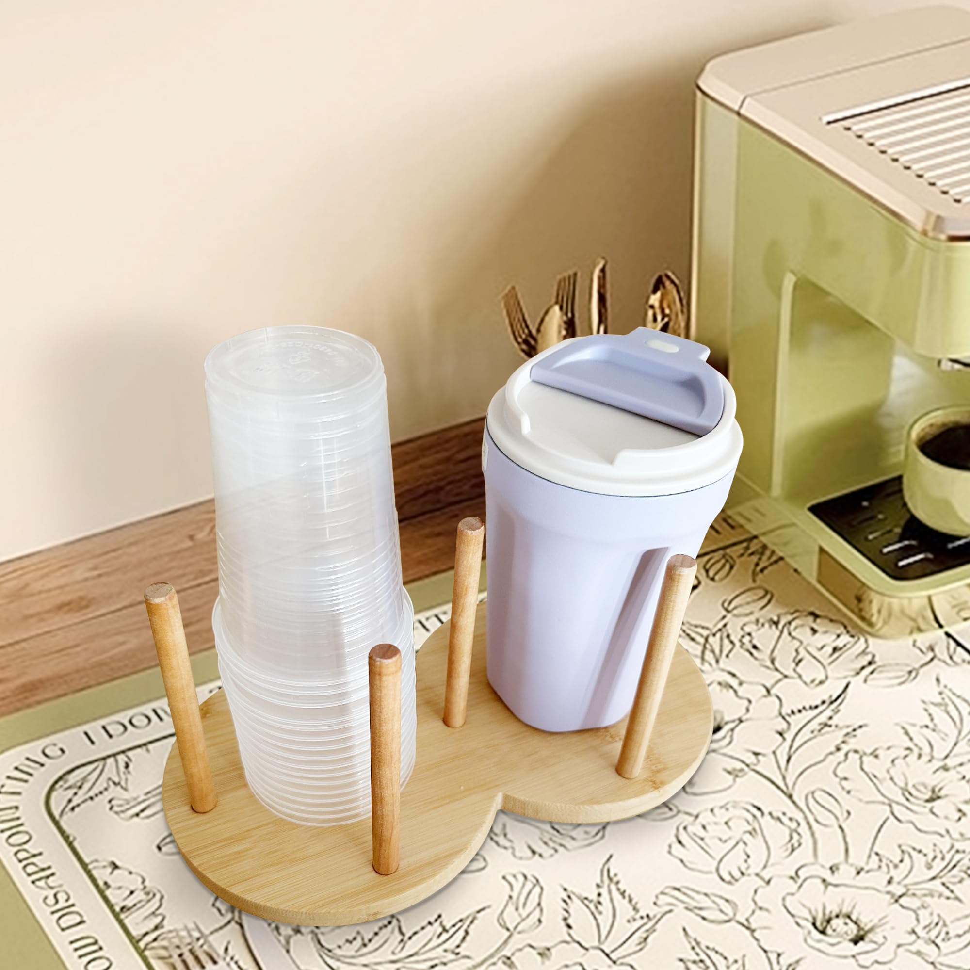 DIFENLUN Round Wooden 2 Compartment Coffee Table Organizer, Cup Dispenser Countertop, Disposable Paper Cup Holder, Lid Organizer for Restaurant Countertop Storage Supplies